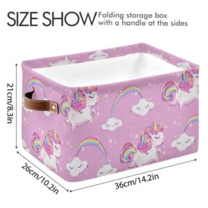 Unicorns Rainbows Clouds Storage Basket Bins Foldable Decorative Storage Box Laundry Hamper Baskte Storage for Home Boys Girls Office Closet Shelf Nursery Baskets,1 pcs