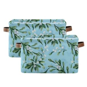 mistletoe branches berries storage basket bins foldable decorative storage box laundry hamper baskte storage for bedroom office clothes pet nursery living room,2 pcs