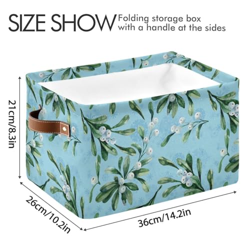 Mistletoe Branches Berries Storage Basket Bins Foldable Decorative Storage Box Laundry Hamper Baskte Storage for Bedroom Office Clothes Pet Nursery Living Room,2 pcs