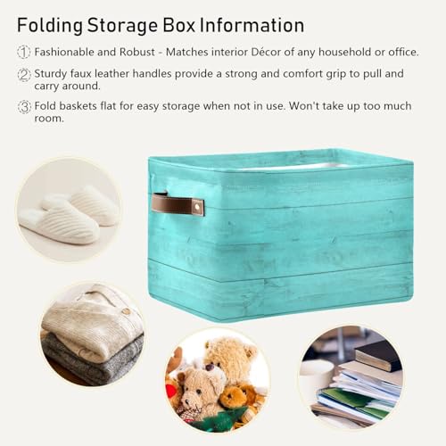 Blue Wood Textured Storage Basket Bins Foldable Laundry Hamper Toy Storage Bins Box Organizer for Home Boys Girls Office Closet Shelf Nursery Baskets,1 pcs