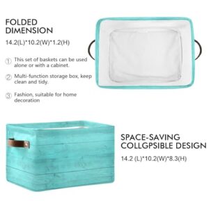 Blue Wood Textured Storage Basket Bins Foldable Laundry Hamper Toy Storage Bins Box Organizer for Home Boys Girls Office Closet Shelf Nursery Baskets,1 pcs