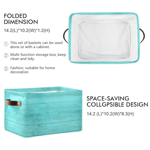 Blue Wood Textured Storage Basket Bins Foldable Laundry Hamper Toy Storage Bins Box Organizer for Home Boys Girls Office Closet Shelf Nursery Baskets,1 pcs