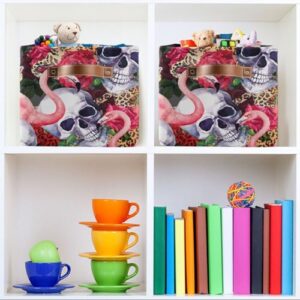 Skull Flamingo Leopard Storage Basket Bins Foldable Laundry Hamper Toy Storage Bins Box Organizer for Bedroom Office Clothes Pet Nursery Living Room,1 pcs