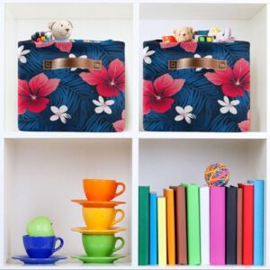 Tropical Red Hibiscus Flowers Storage Basket Bins Foldable Decorative Storage Box Laundry Hamper Baskte Storage for Living Room Clothes Nursery Closet Shelf Playroom,1 pcs