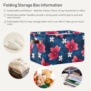 Tropical Red Hibiscus Flowers Storage Basket Bins Foldable Decorative Storage Box Laundry Hamper Baskte Storage for Living Room Clothes Nursery Closet Shelf Playroom,1 pcs