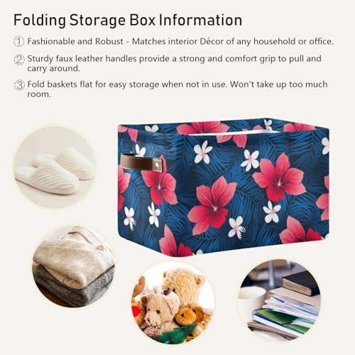 Tropical Red Hibiscus Flowers Storage Basket Bins Foldable Decorative Storage Box Laundry Hamper Baskte Storage for Living Room Clothes Nursery Closet Shelf Playroom,1 pcs