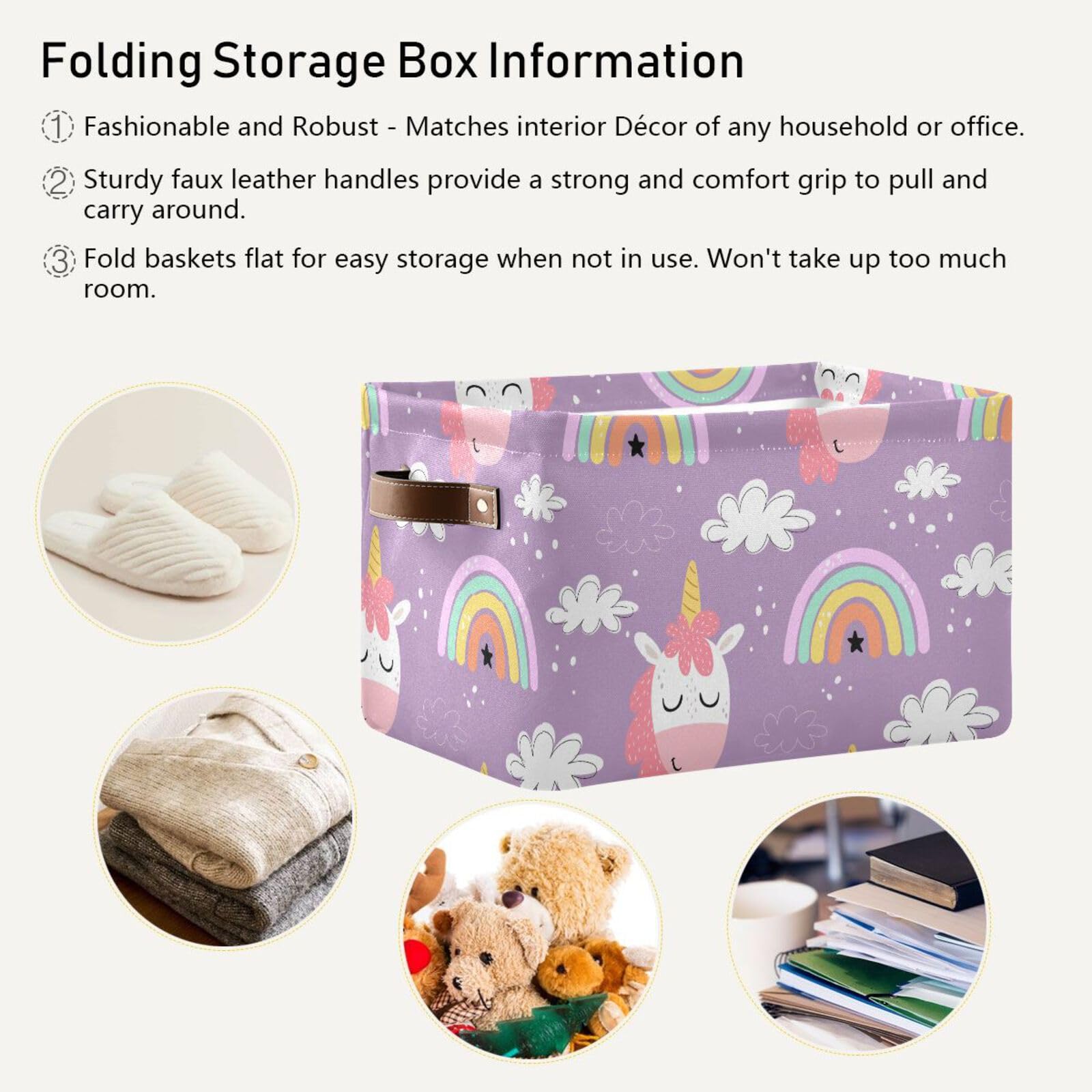 Unicorn Rainbow Cloud Storage Basket Bins Foldable Toy Baskets Organization with Handles Laundry Hamper for Pet Books Clothes Makeup Nursery Closet Office,1 pcs