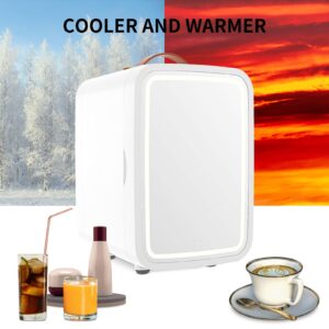 Saint Kang Skincare Fridge Hot&Cold, Portable Makeup Fridge with Mirror and Light, AC/DC Beauty Fridge for Bedroom, Office and Car(White) (8L)