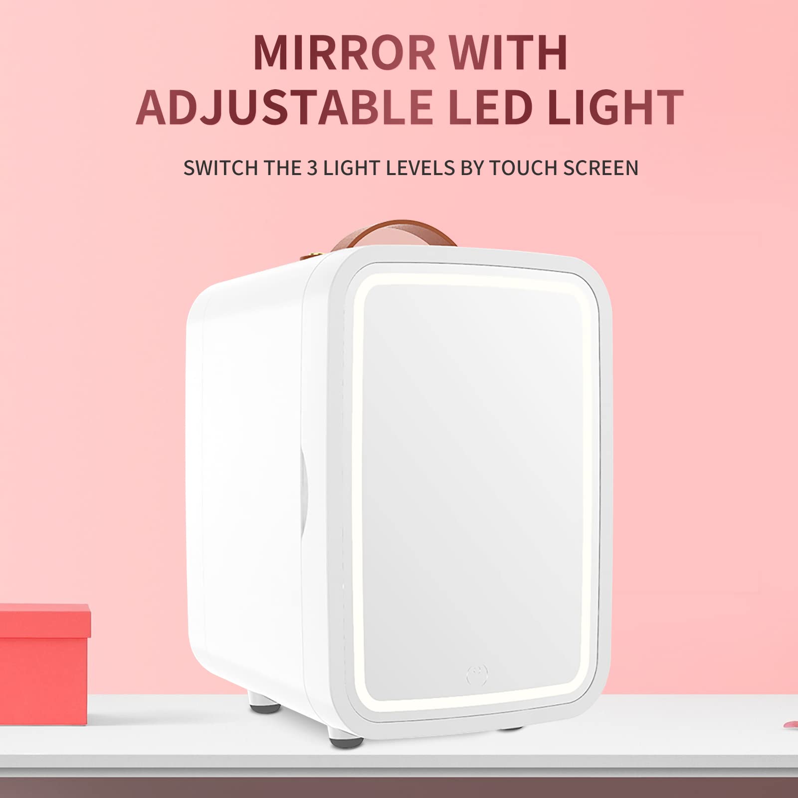 Saint Kang Skincare Fridge Hot&Cold, Portable Makeup Fridge with Mirror and Light, AC/DC Beauty Fridge for Bedroom, Office and Car(White) (8L)