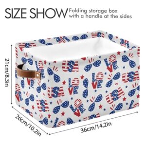 Patriotic Us Independence Day Storage Basket Bins Foldable Decorative Storage Box Laundry Hamper Baskte Storage for Living Room Clothes Nursery Closet Shelf Playroom,1 pcs