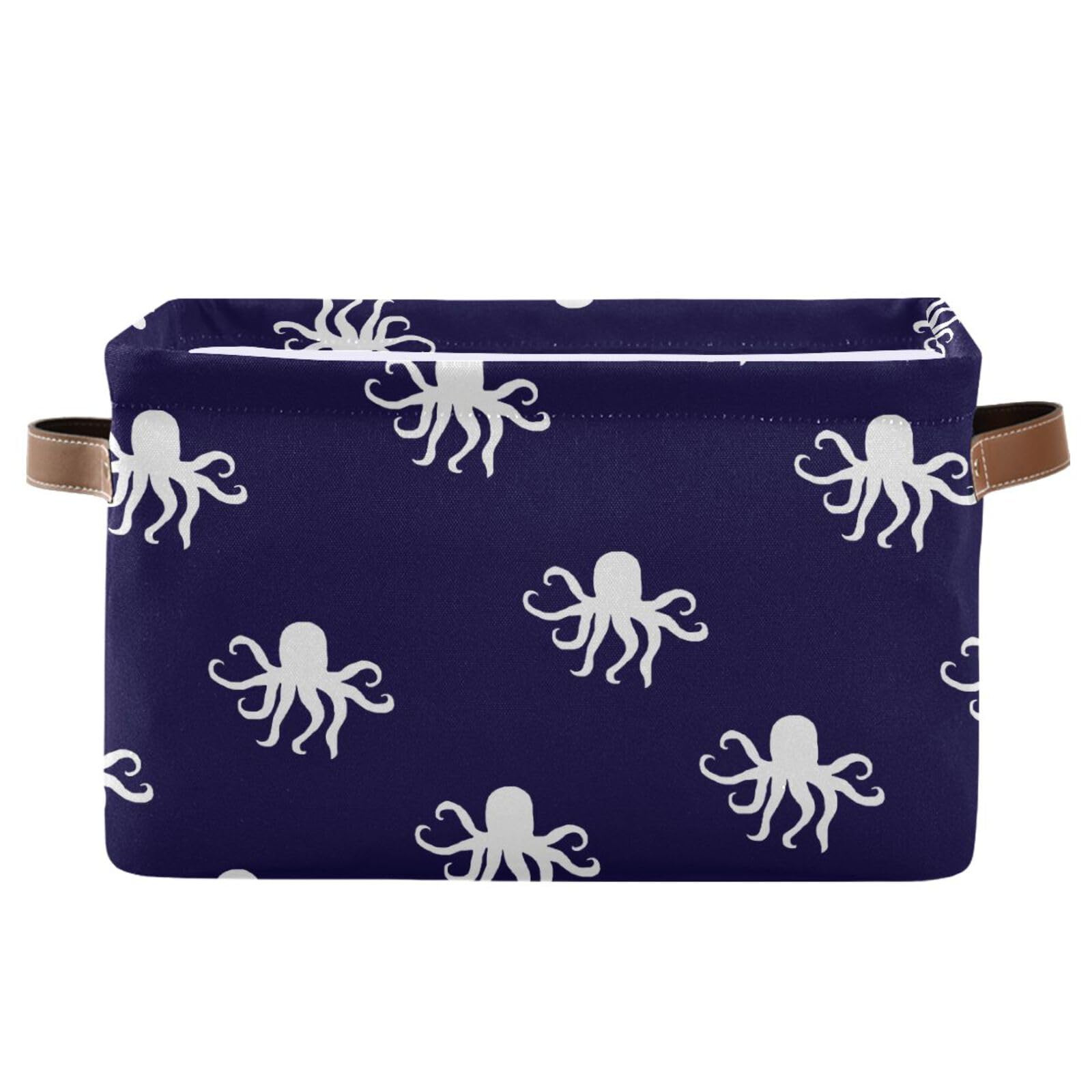 Cartoon Octopuses Blue Storage Basket Bins Decorative Toy Organizer Bins Laundry Hamper Baskets with Handles for Office Bedroom Clothes Bedroom Living Room,1 pcs