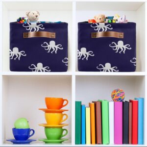 Cartoon Octopuses Blue Storage Basket Bins Decorative Toy Organizer Bins Laundry Hamper Baskets with Handles for Office Bedroom Clothes Bedroom Living Room,1 pcs