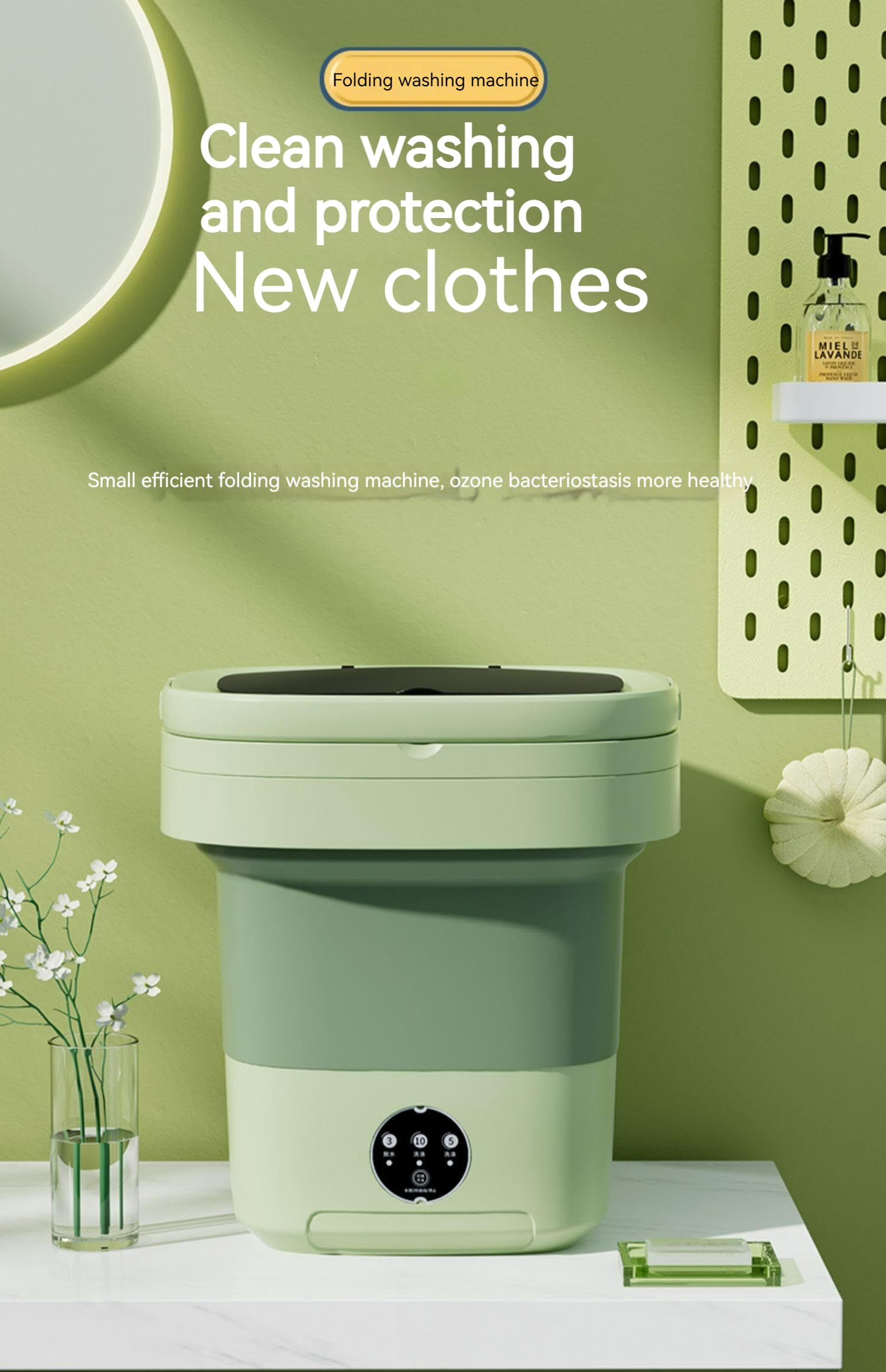 11L/370oz Powerful Portable Washing Machine, Foldable Mini Washer for Baby Clothes,Underwear, Small Items,3 Modes - Apartment,Dorm,Camping,Travel (Green)…