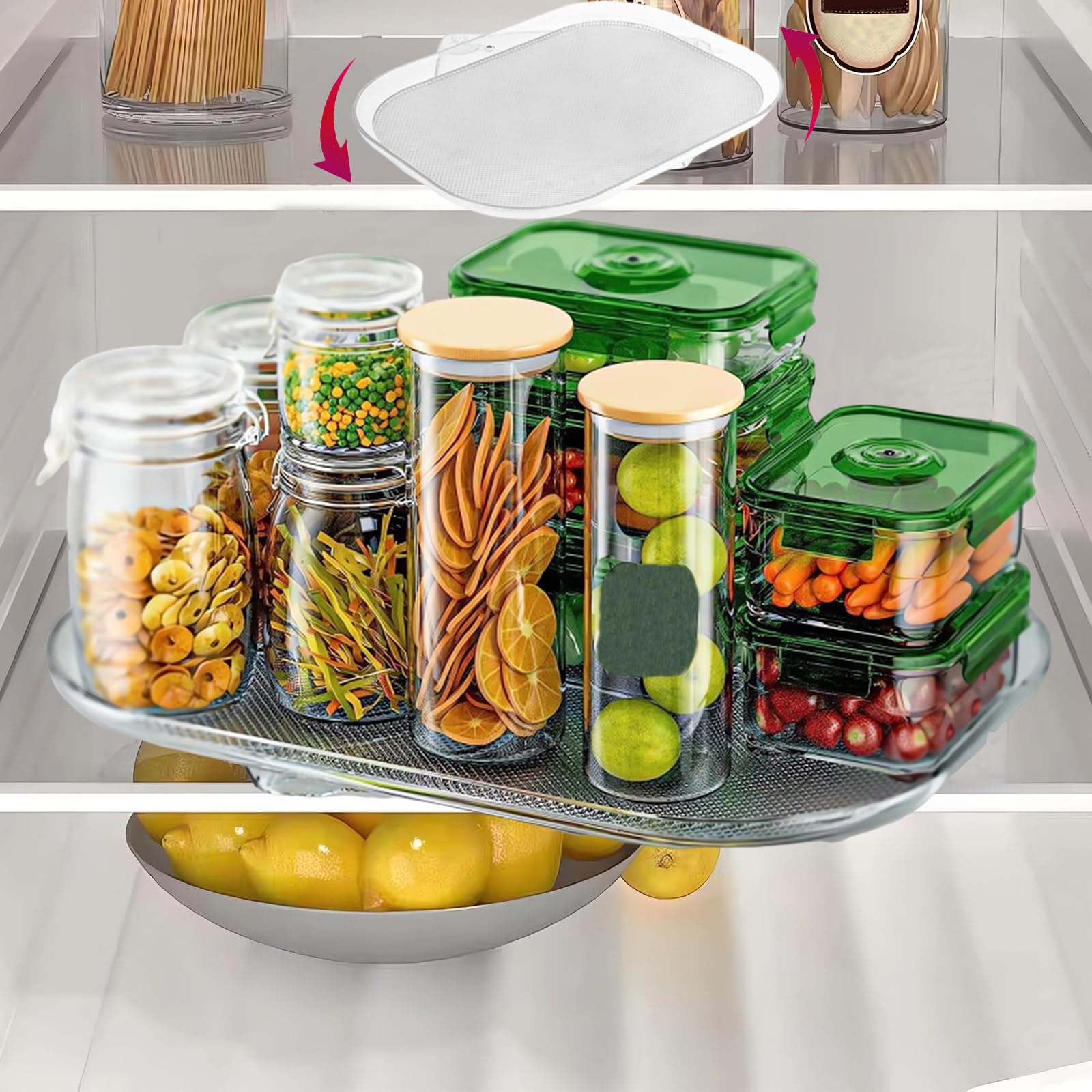 Fungrins Lazy Susan,Lazy Susan for Refrigerator,Fridge Lazy Susan,Fridge Organizers and Storage,Kitchen Organizers and Storage(15.8×11.8×1.2 in) for Refrigerator Cabinet,Pantry,Kitchen