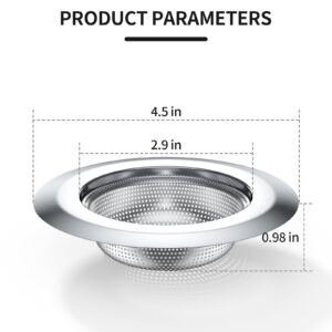 Kitchen Sink Strainer Stainless Steel, Kitchen Sink Drain Strainer, Kitchen Sink Drain Basket, Sink Strainers with Large Wide Rim 4.5" Diameter for Kitchen Sinks … (Stainless Steel)