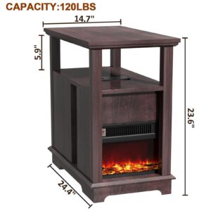 FAGAGA 1400W Electric Fireplace Heater, 3D Infrared Fireplace Table with Wheels and Charging Station, Safety Certified, Overheating Safety Protection (Espresso)