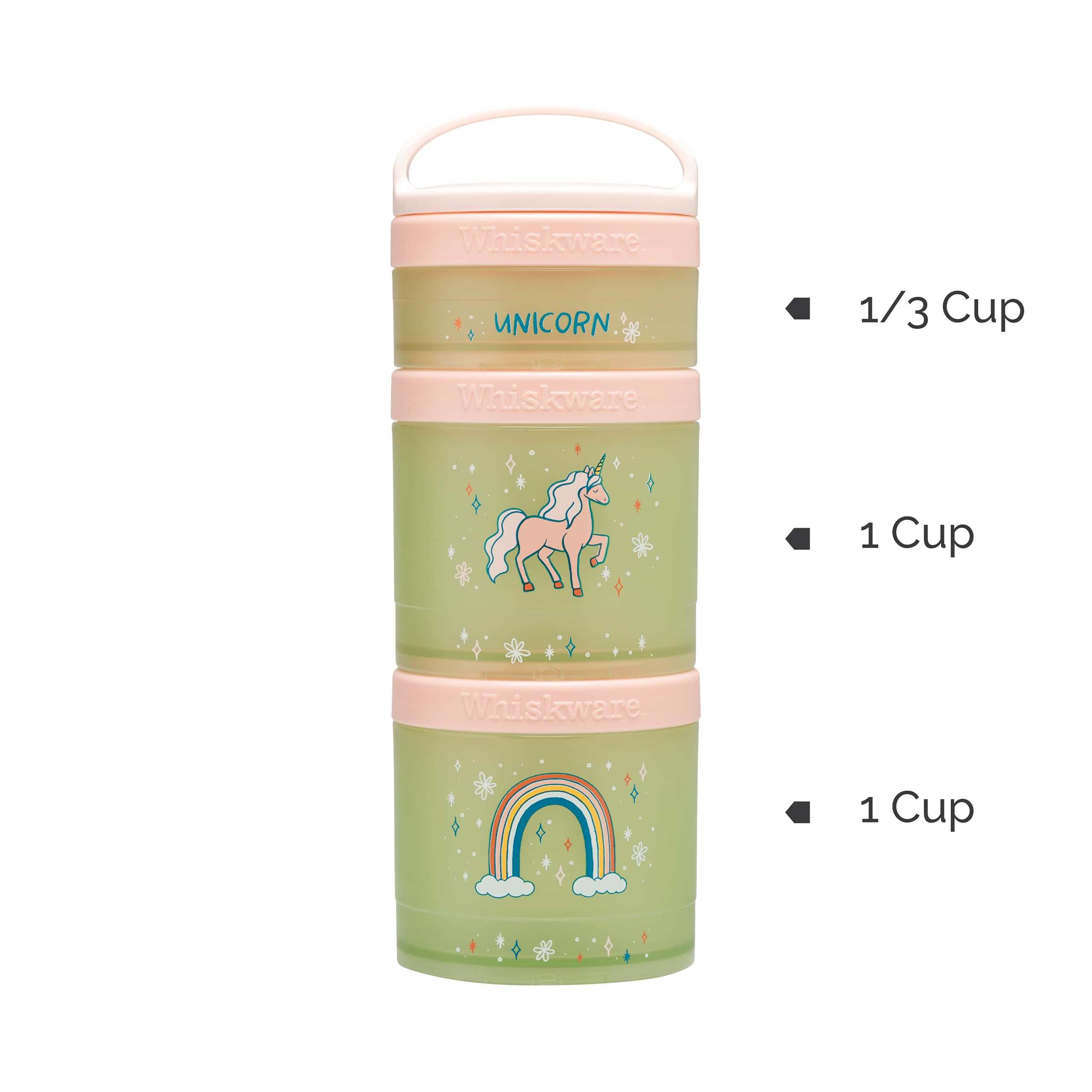 Whiskware Stackable Snack Containers for Kids and Toddlers, 3 Stackable Snack Cups for School or Travel, Unicorn