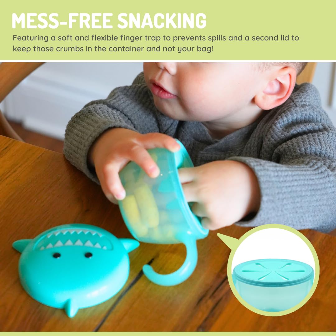 melii Animal Snack Container with Finger Trap, Shark, for Toddlers, Kids and Adult