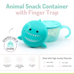 melii Animal Snack Container with Finger Trap, Shark, for Toddlers, Kids and Adult