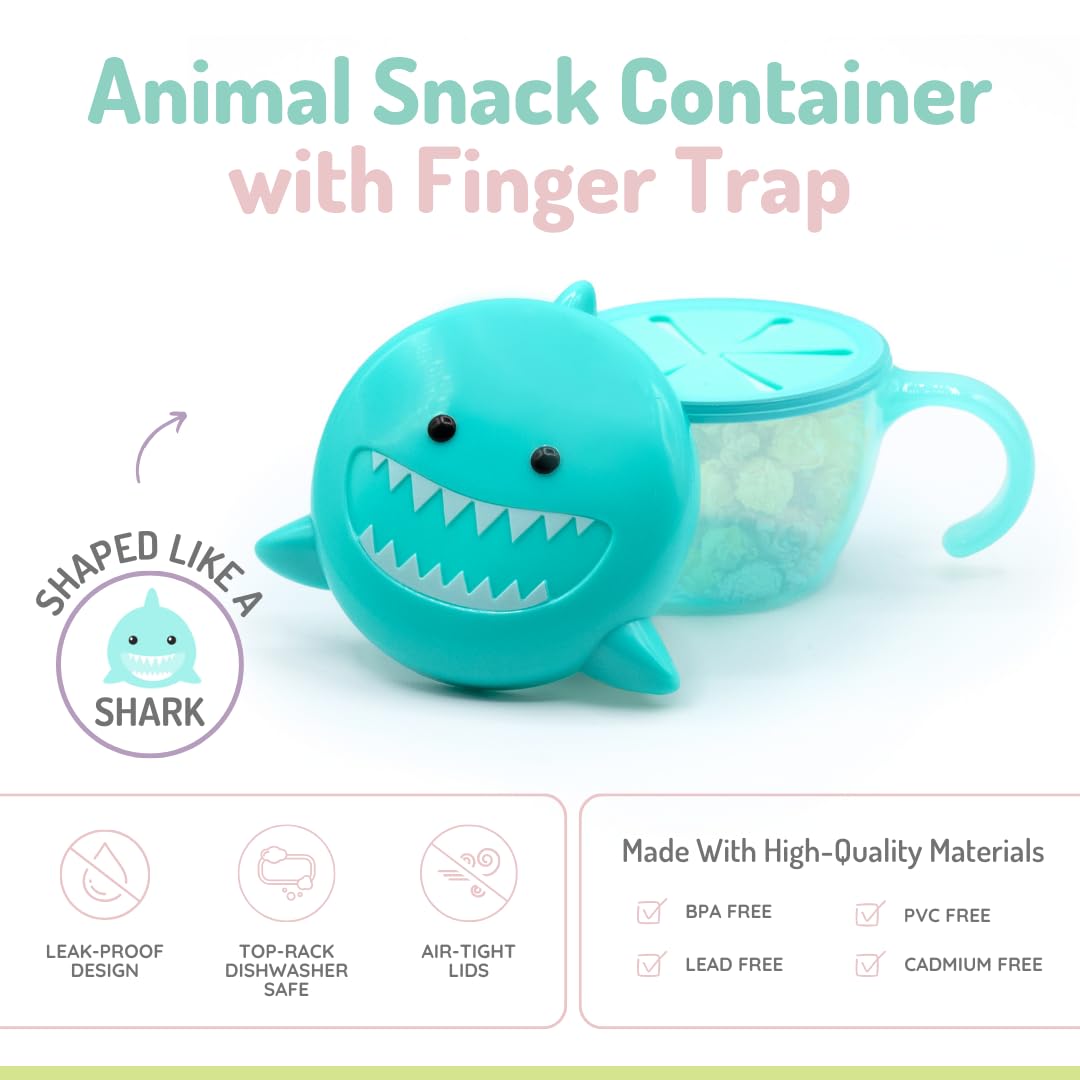 melii Animal Snack Container with Finger Trap, Shark, for Toddlers, Kids and Adult