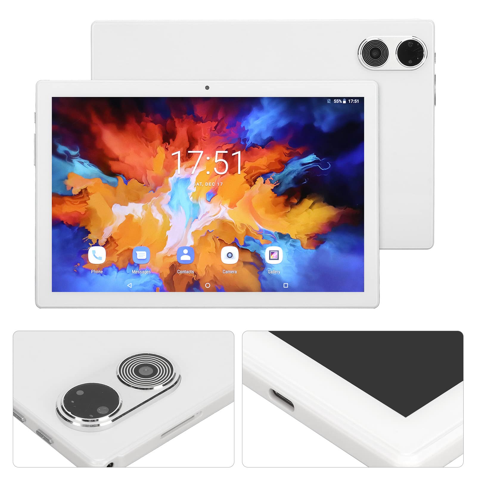 High Performance 10.1 Inch Tablet with Octa Core Processor, 8GB RAM, and 128GB ROM - 11.0, Dual Speakers, Dual Cameras (White)