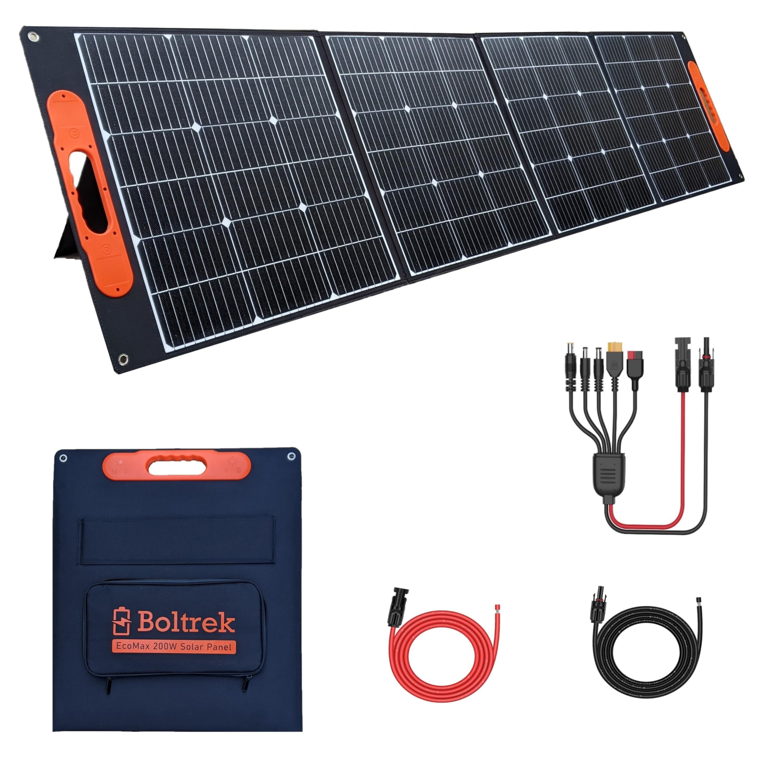 EcoMax 200 Watt Portable Solar Panel with USB Charger and MC4 Cables, Lightweight and Foldable, Portable Solar Charger for Portable Power Stations, 12 Volt Lead-Acid and Lithium Batteries