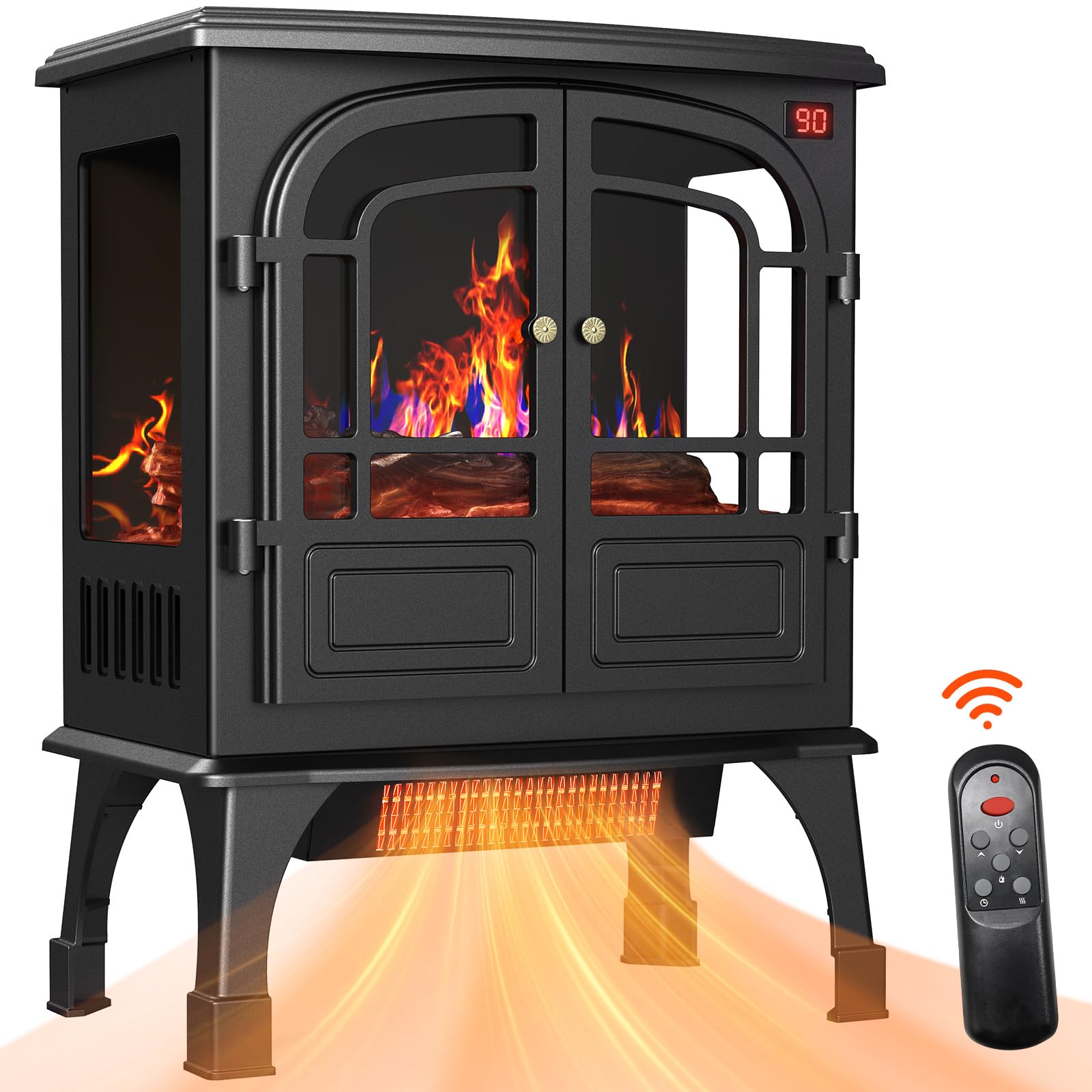 WARMTOO Electric Fireplace Freestanding Fireplace Stove 24 Inch PTC Heater with Realistic Flame,Remote Control, Timer, 5 Brightness Adjustments, Over Heating Protection