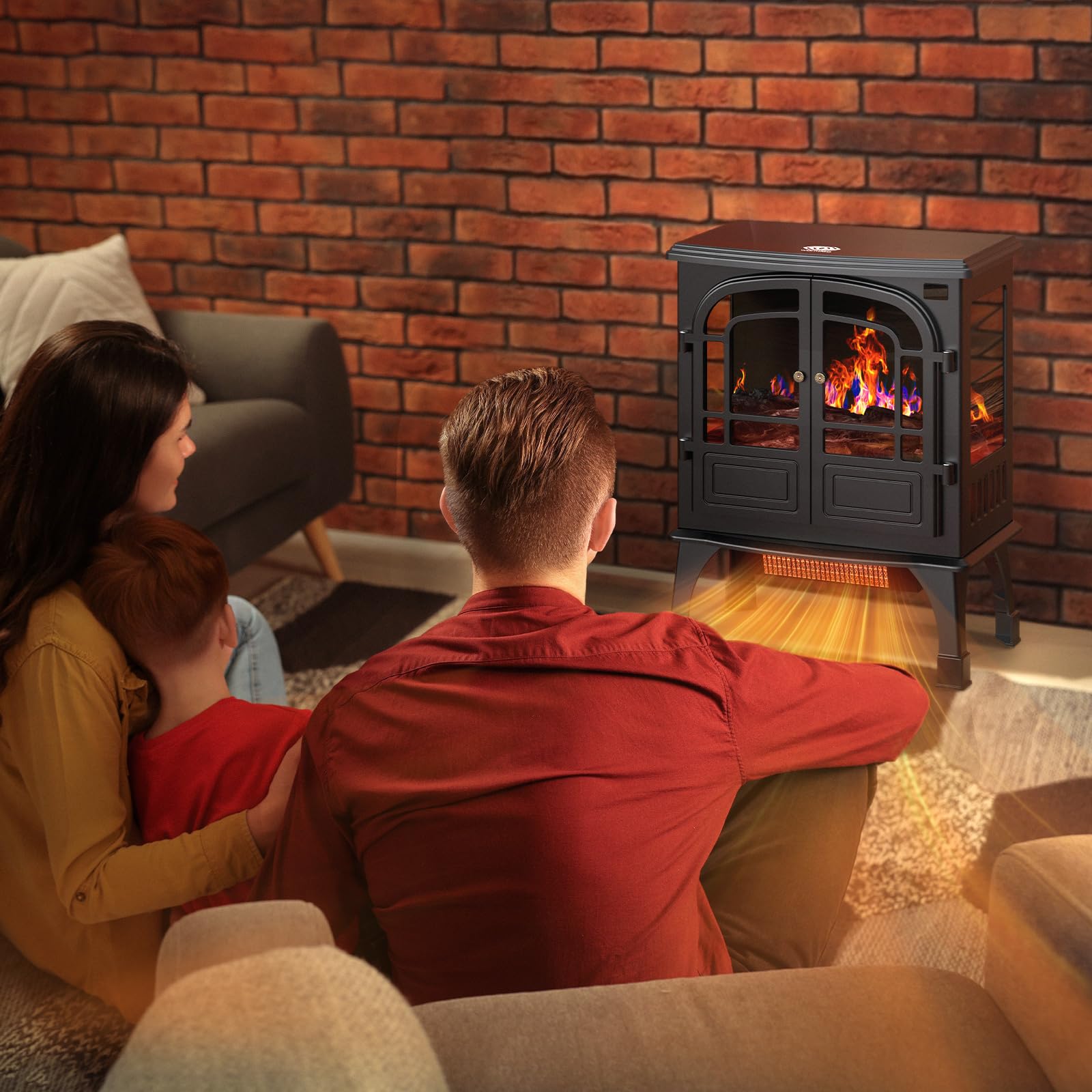 WARMTOO Electric Fireplace Freestanding Fireplace Stove 24 Inch PTC Heater with Realistic Flame,Remote Control, Timer, 5 Brightness Adjustments, Over Heating Protection