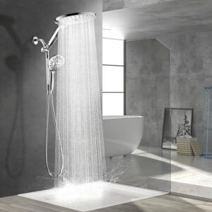 howuwey modern dual shower head with handheld spray, 7.5" rainfall shower head, 9 modes hand showerhead, 78" hose, chrome