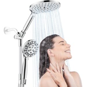 HOWUWEY Modern Dual Shower Head with Handheld Spray, 7.5" Rainfall Shower Head, 9 Modes Hand Showerhead, 78" Hose, Chrome