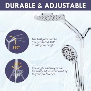 HOWUWEY Modern Dual Shower Head with Handheld Spray, 7.5" Rainfall Shower Head, 9 Modes Hand Showerhead, 78" Hose, Chrome