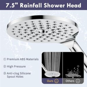 HOWUWEY Modern Dual Shower Head with Handheld Spray, 7.5" Rainfall Shower Head, 9 Modes Hand Showerhead, 78" Hose, Chrome