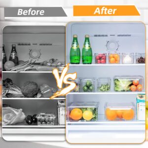 12 Pack Fridge Organizer, Refrigerator Organizer Bins with Lids, Clear Stackable BPA-Free Produce Fruit Storage Containers and Plastic Pantry Organization for Food