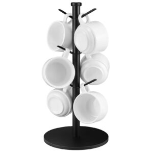 kewanno black mug holder tree, coffee mug holder countertop, coffee cup holder with 6 hooks, weighted coffee tree mug holder for counter, coffee mug stand