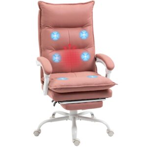 vinsetto executive massage office chair with 6 vibration points, microfiber computer desk chair, heated reclining chair with footrest, armrest, double padding, pink