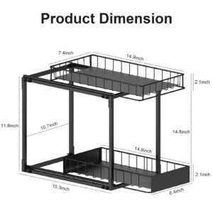 SEVEKO Under Sink Organizer, Cabinet Organizer,Pull Out Cabinet Shelves Organizer 2 Tier Slide Out Sink Shelf, Multi-Purpose Organization and Storage Shelf, Metal, Black