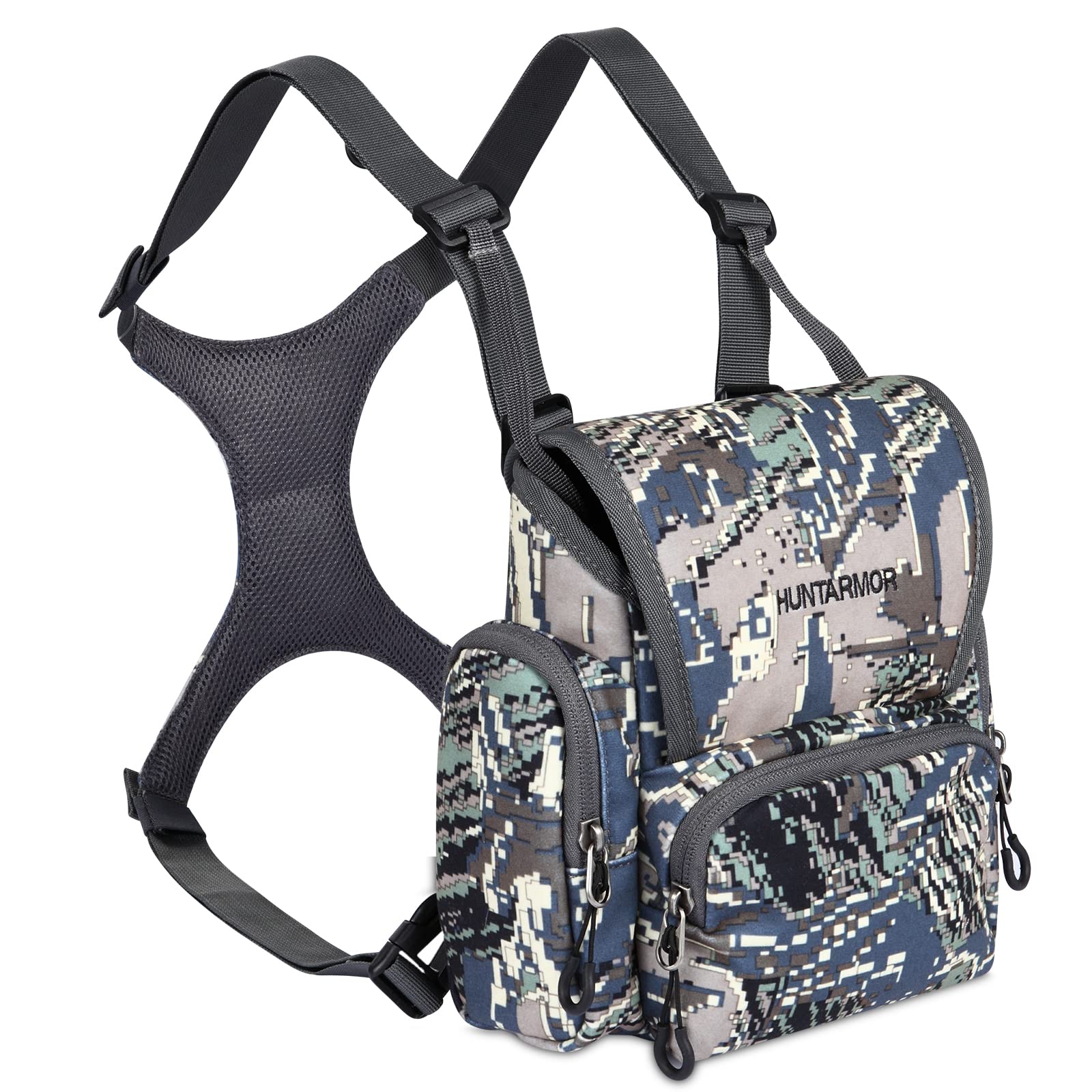 UIIHUNT Binocular Harness Chest Pack - Lightweight Bino Harness with Rangefinder Pouch - Durable Binocular Chest Packs for Hunting & More (Camo)