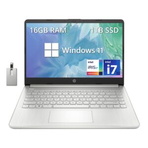 hp 14" fhd thin & light laptop, intel core i7-1195g7, 16gb ram, 1tb pcie ssd, intel iris xe graphics, true vision hd camera, backlit keyboard, wi-fi 6, bluetooth, win 11, silver, 32gb usb card