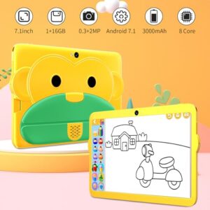 kcavykas 7.0-Inch HD Display Quad Core Android 7.1 Tablet Pc for Children 1+16gb Multi-Function Bluetooth WiFi Support 128g Memory Card (Yellow)