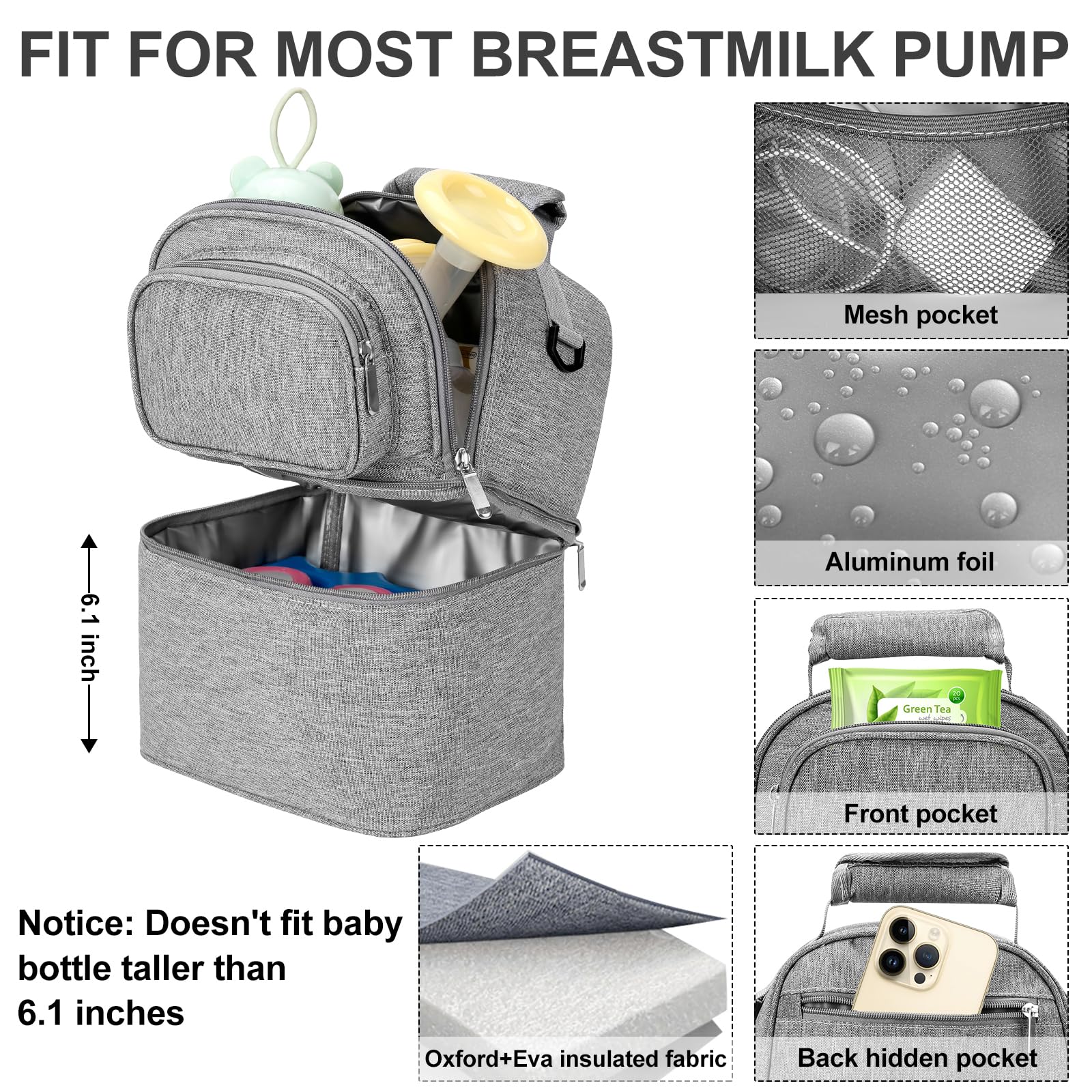 Breastmilk Cooler Bag with Ice Pack Bottle Cooler Bag for Baby Milk Breast Pump Bag with Cooler Double Deck Breast Milk Storage Bag for Breastfeeding Nursing Daycare Insulated Lunch Bag with Strap