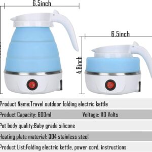 Foldable Electric Travel Kettle - Portable and Convenient Silicone Collapsible Water Boiler and Tea Pot for Camping - Easy Storage with Detachable Power Cord （Blue）