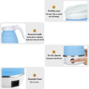 Foldable Electric Travel Kettle - Portable and Convenient Silicone Collapsible Water Boiler and Tea Pot for Camping - Easy Storage with Detachable Power Cord （Blue）