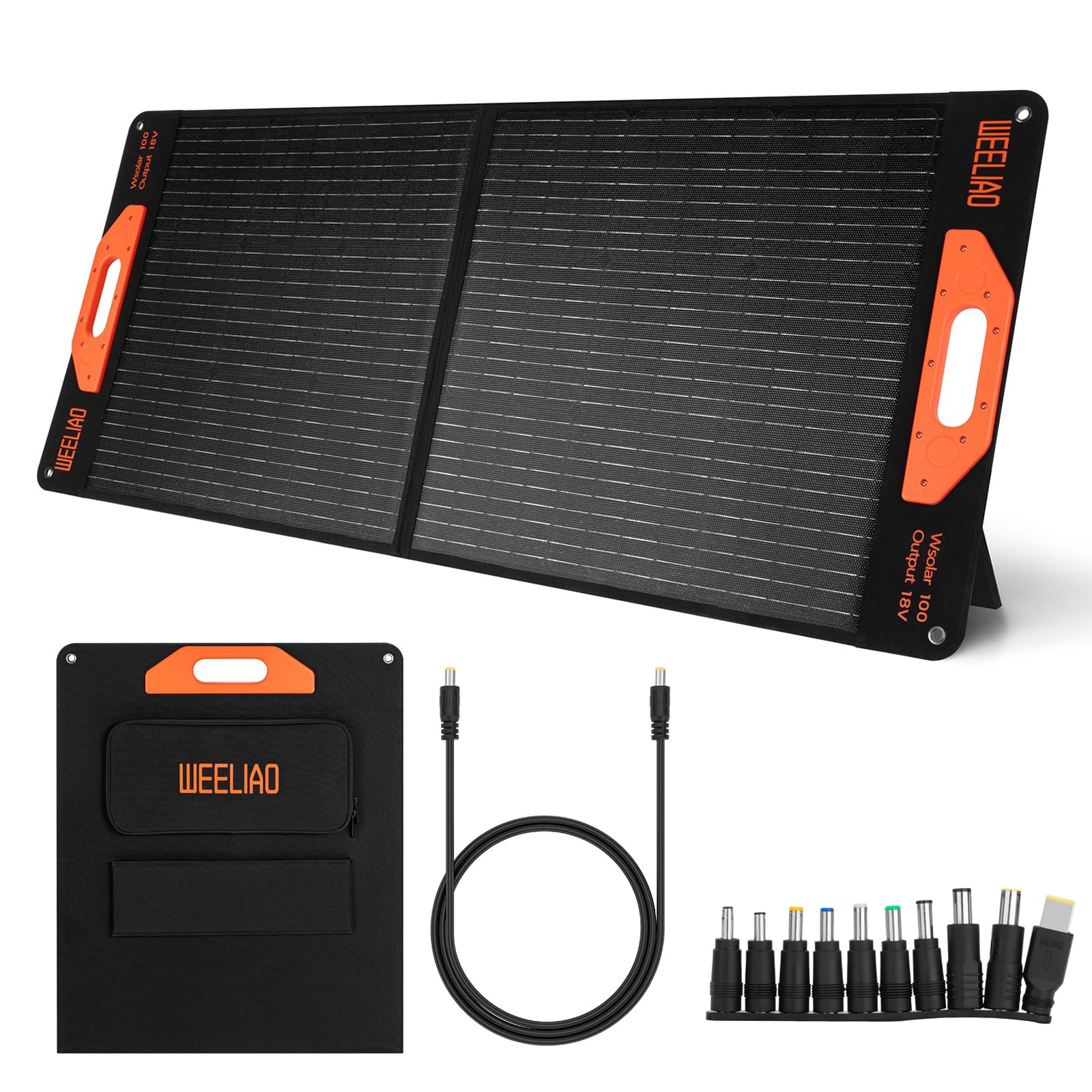 Solar Panels 18V 100W Foldable Solar Panel for Power Station with 10 Connectors Lightweight Monocrystalline Solar Panel Charger for Power Bank, Power Supply, Laptop,Phone, Solar Generator, Fishing