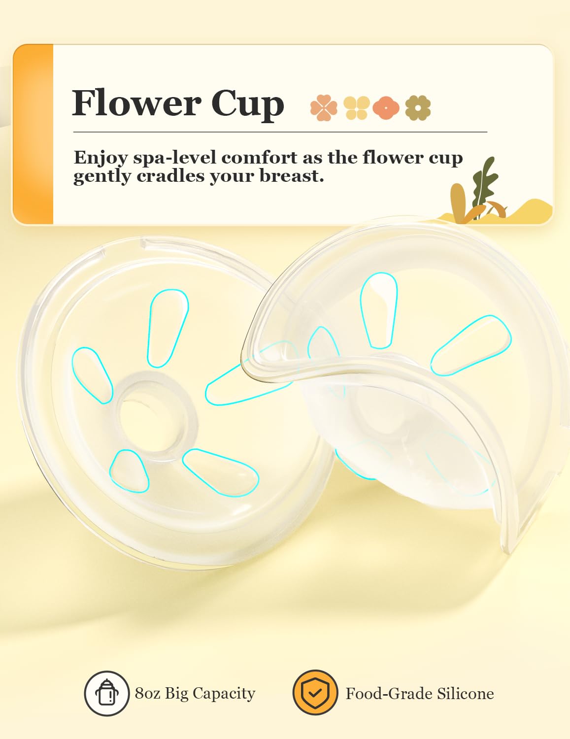 BIOBOO Hug Spa-Level Breast Pump Hands Free, Including Replacement Accessories, Hands Free Breast Pump, Double-Sealed Flower Flange - 24mm, 2 Pack