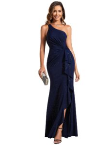 ever-pretty women's elegant open back thigh high slit ruched bodycon prom dresses navy blue us12