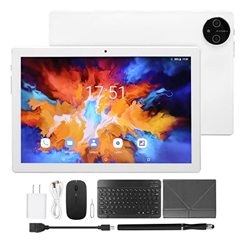 Airshi 10.1 Inch Tablet, Dual Camera 2 in 1 Tablet RGB Mouse 512GB Expandable MT6755 Octa Core with Stylus for Entertainment (White)