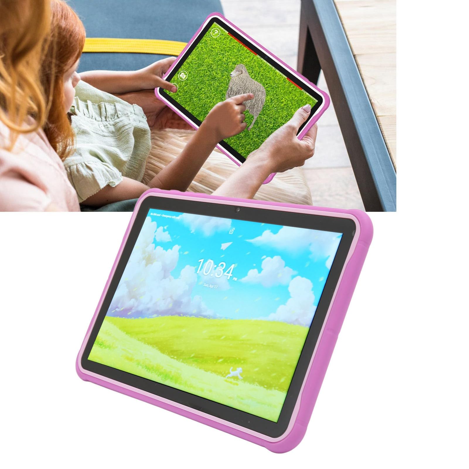 Luqeeg Children Tablet, Scratch Resistant 2MP 8MP Dual Camera 10 Inch HD IPS Screen Kids Tablet for Android 10 for Study (US Plug)