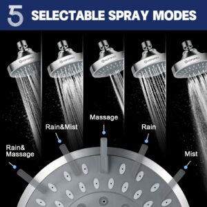 HOPOPRO NBC News Recommended 5 Modes High Pressure Shower Head 4.1 Inch High Flow Fixed Showerheads Bathroom Showerhead for Luxury Shower Experience Even at Low Water Pressure