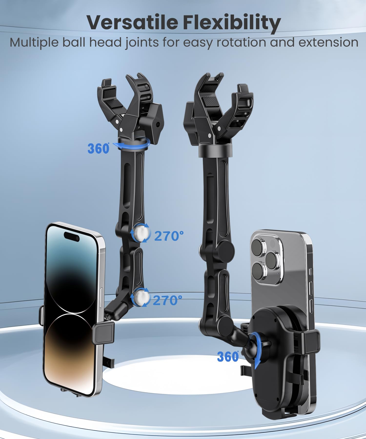 Karmus Rearview Mirror Phone Holder for Car, Rear View Mirror Phone Holder, Rotatable and Retractable Car Phone Holder Mount, Car Truck Essentials Accessories Compatible with All Cell Phones