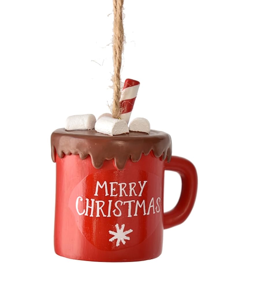 The Bridge Collection Merry Christmas Red Hot Cocoa Mug Ornament - Mug of Hot Chocolate Christmas Tree Ornaments - Comfort Food Ornament